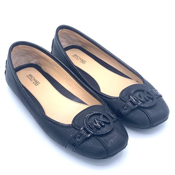 Michael Kors | Shoes | Michael Kors Black Leather Ballet Flats Mk Logo ...